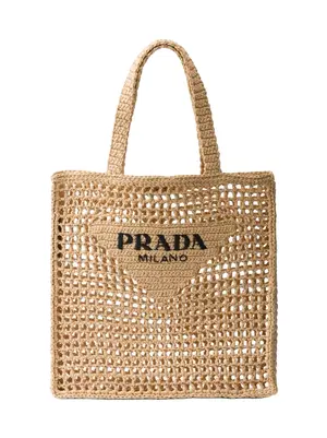 PRADA Prada Triangle-Logo Raffia Tote