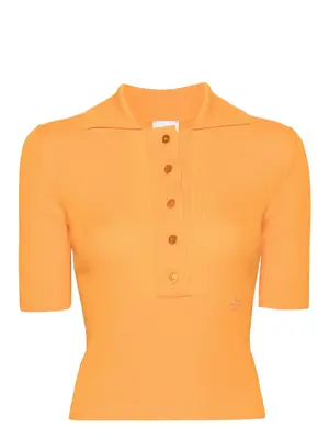 Patou Ribbed Short-sleeve Polo Top - Orange