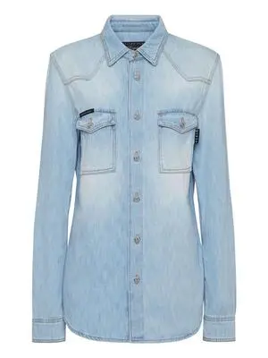 Philipp Plein Crystal-embellished Denim Shirt - Blue