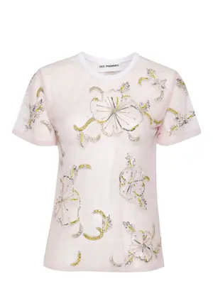 DES_PHEMMES DES PHEMMES Hibiscus-Embroidered T-Shirt