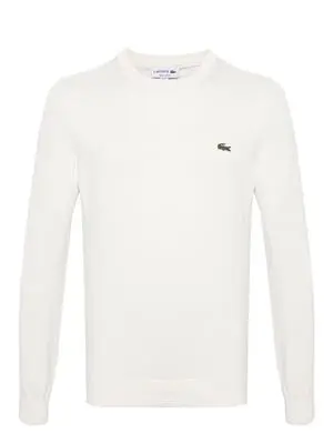 Lacoste Logo-patch Ribbed-knit Jumper - Neutrals