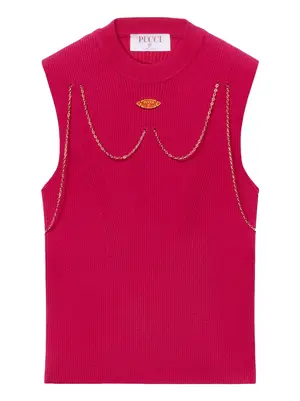 Emilio Pucci Chain-embellished Rib-knit Top - Pink