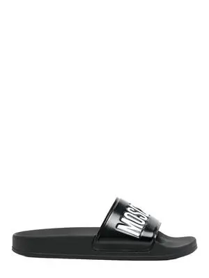 Moschino Debossed Logo Slides - Black