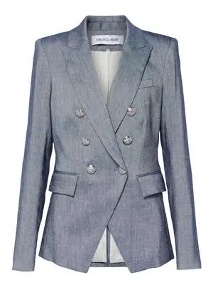 Veronica Beard Veronica Beard Miller Double-Breasted Linen-Blend Blazer Blue