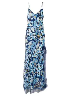Poupette St Barth Floral Lace-trimmed Slip Dress - Blue