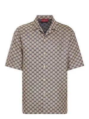 Gucci Gg Canvas Linen-blend Bowling Shirt - Beige