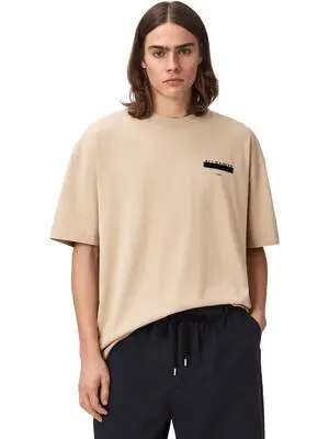 ALLSAINTS Redact Oversized Embroidered Logo T-shirt Sunset Brown