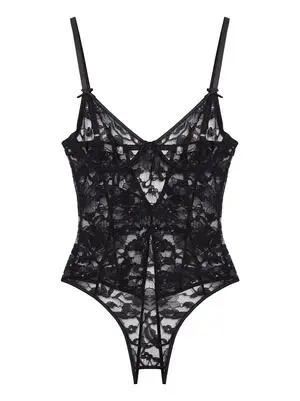 FLEUR DU MAL Magnolia Lace Ouvert Bodysuit - Black