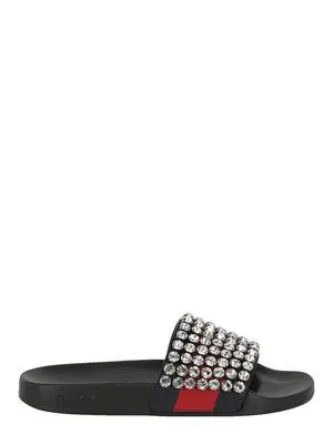 Gucci Crystal-embellished Web Slide - Black/blue/red