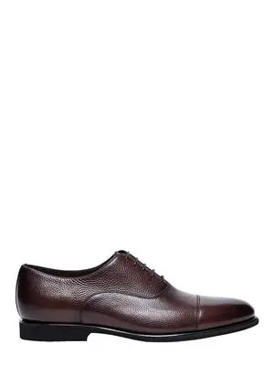 Santoni Santoni Darian Grained Leather Oxfords Dark Brown
