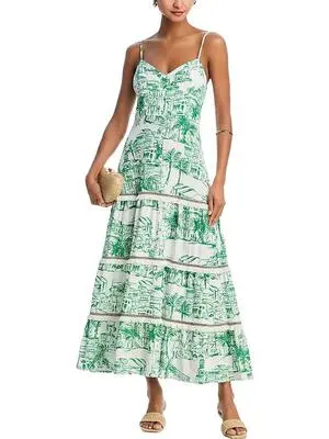 Aqua City Palm Scenic Print Maxi Dress - Green/white