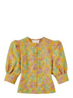 DESTREE Jasper Floral-jacquard Blouse - Yellow
