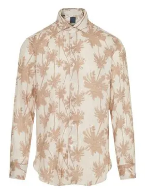 BARBA NAPOLI Palm-tree Print Linen Shirt - Neutrals