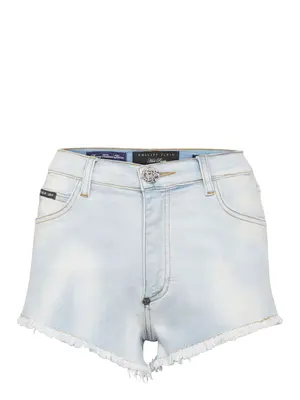 Philipp Plein Logo-appliqué Denim Shorts - Blue
