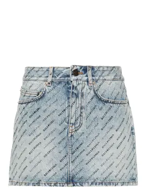Balenciaga Logo-print Denim Mini Skirt - Blue