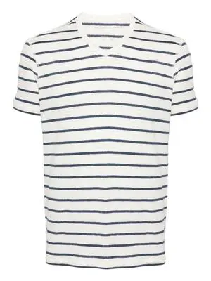 Majestic Filatures Striped V-neck T-shirt - White
