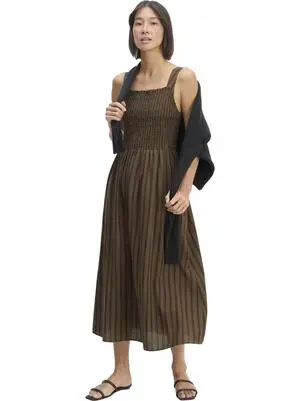 Everlane Gauze Smock Midi Dress Brown/black