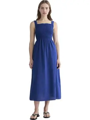 Everlane Gauze Smock Midi Dress Mazarine Blue