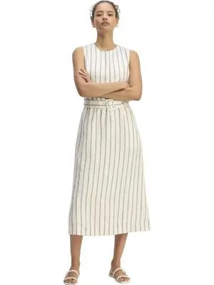 Everlane Everlane Linen Belted Midi Dress Bone White/navy