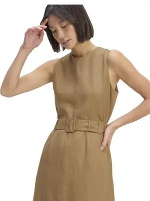 Everlane Linen Belted Midi Dress - Brown