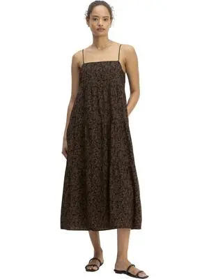 Everlane Gauze Tiered Maxi Dress Black/brown Small Floral