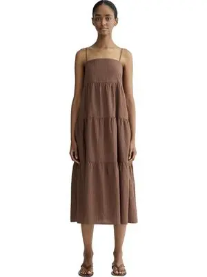Everlane Gauze Tiered Maxi Dress - Carob Brown / Black