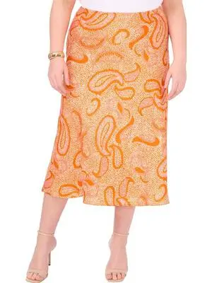 1.State Print Midi Skirt - Russet Orange