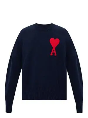 Ami De Coeur Knitted Crewneck Sweatshirt - Navy Blue/red