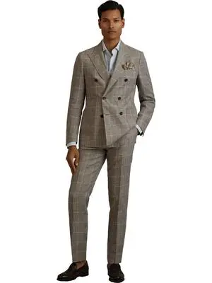 REISS Burgess Check Slim Fit Trousers - Light Taupe