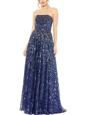 Mac Duggal Strapless Beaded A-line Gown - Twilight