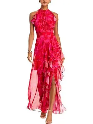 Aqua Sleeveless Ruffled Maxi Dress Exclusive - Fushia/poppy