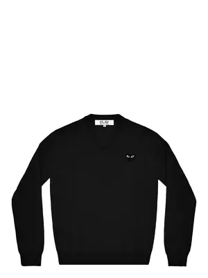 Play Comme Des Garcon Heart V-neck Pullover - Black