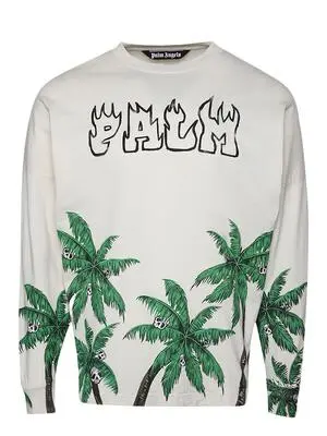 Palm Angels Palms And Skull Over Tee Long-sleeve /green - White