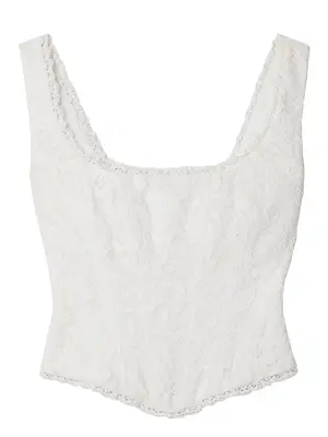 LoveShackFancy Lorelai Cropped Crochet-trimmed Lace Bustier Top - Off-white