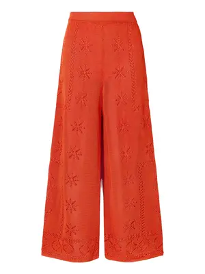 Calle Del Mar Pointelle-knit Wide-leg Pants - Red