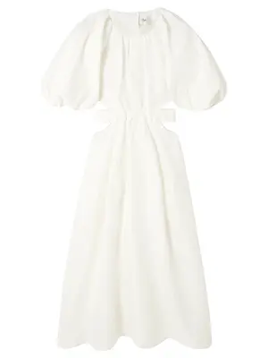 Aje Mimosa Cutout Gathered Linen-blend Midi Dress - Off-white