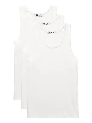 CDLP Three-pack Ribbed Stretch Lyocell And Cotton-blend Jersey Tank Tops - White