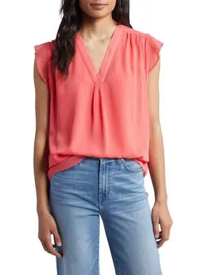 Vince Camuto Vince Camuto Beaded Cap Sleeve Top Calypso Coral