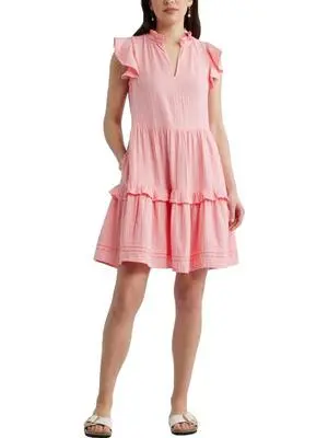 Caslon CASLON Ruffle Duo Cotton Gauze Dress Pink Dianthus