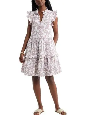 Caslon Ruffle Duo Cotton Gauze Dress - Purple Heron Shadowed Tropic