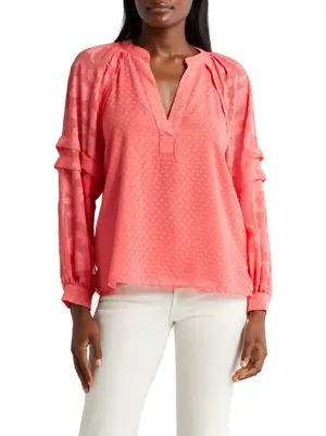 Vince Camuto Vince Camuto Raglan Sleeve V-Neck Top Calypso Coral