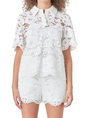 Endless Rose Lace Button-down Shirt - White