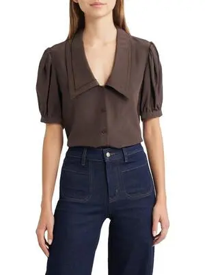 FRAME Sailor Puff-sleeve Silk Shirt - Coffee