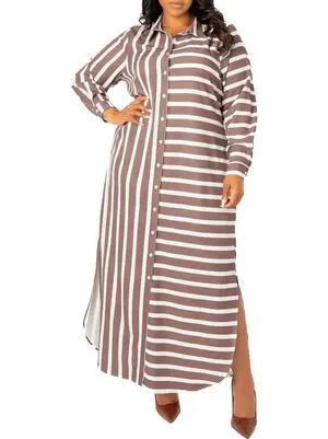 BUXOM COUTURE BUXOM COUTURE Long Sleeve Maxi Shirtdress Khaki