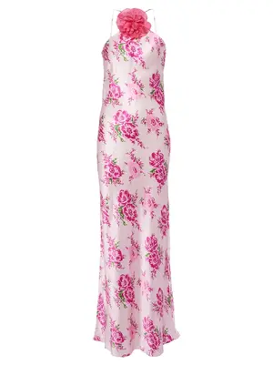 RODARTE Floral-appliqué Silk Maxi Dress - Pink