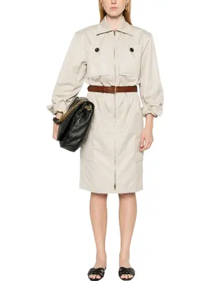 Saint Laurent Saharienne Belted Dress - Neutrals