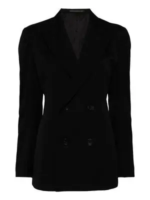 Yohji Yamamoto Pleated Double-breasted Blazer - Black