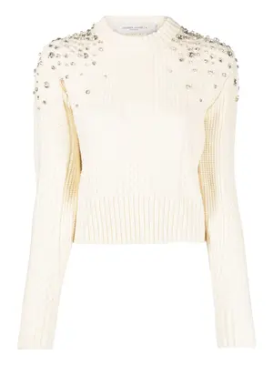 GOLDEN GOOSE Crystal-embellished Virgin Wool Jumper - Neutrals