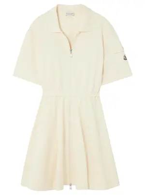 Moncler Pleated Cotton-piqué Mini Shirt Dress - Ecru