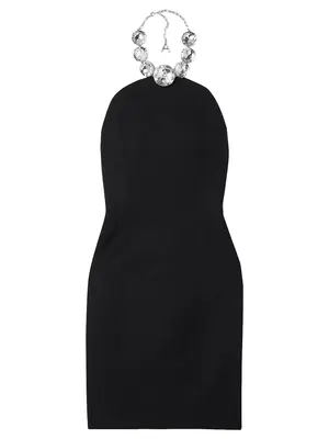 AREA Embellished Wool-twill Halterneck Mini Dress - Black